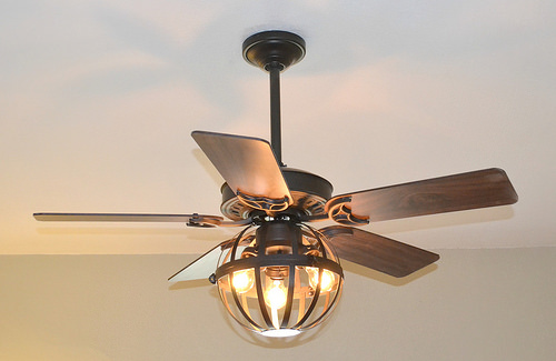 DIY Industrial Ceiling Fan [With Garden Planter Cage Lights] - Upcycled ...
